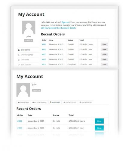 Choose the layout of my account menu, a sidebar or through different ...