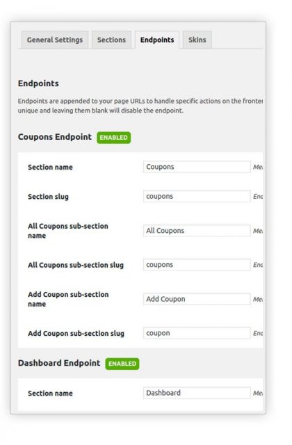 Edit the endpoints of each section from the plugin settings dashboard – Oz Robotics