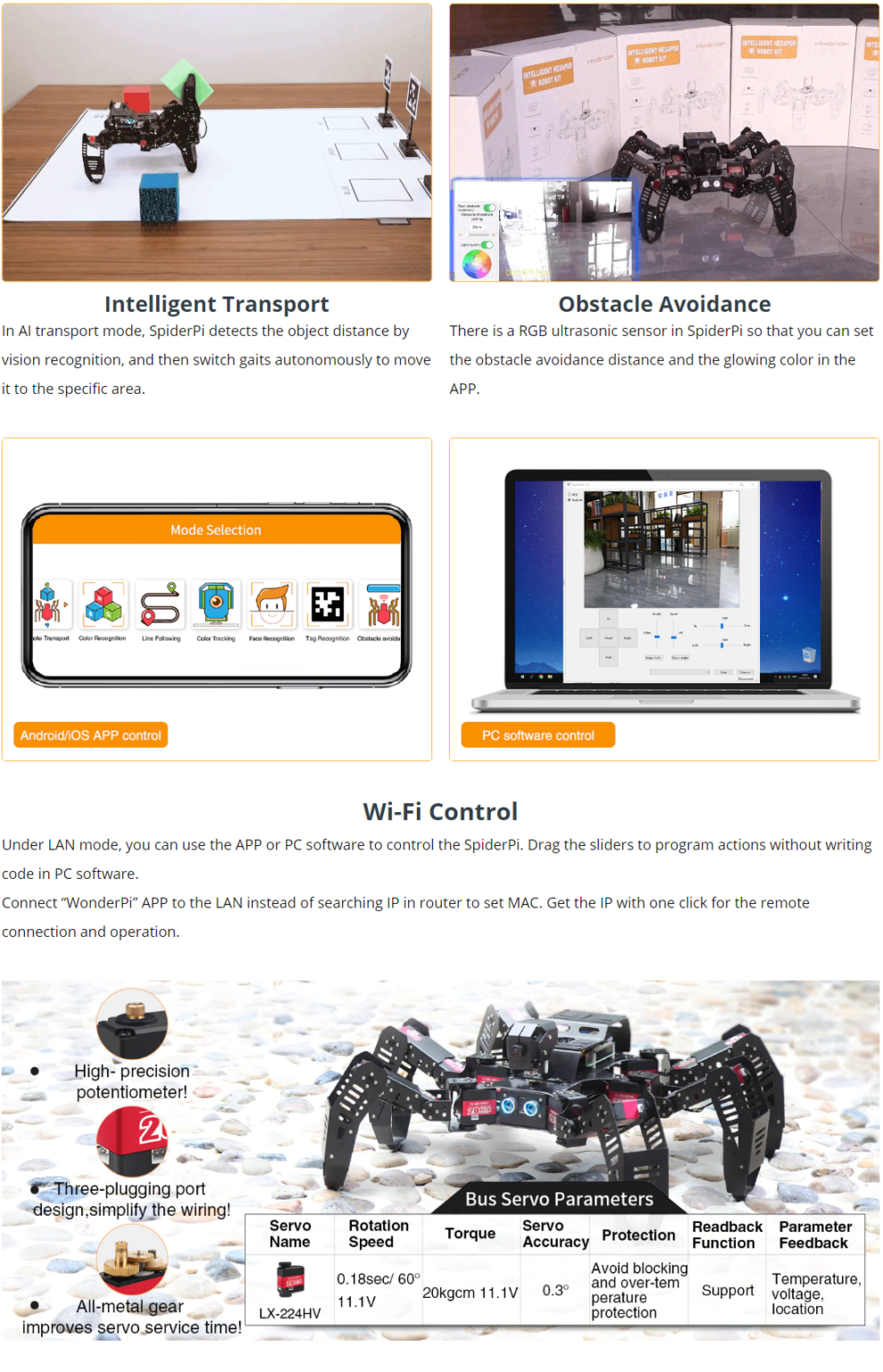 Hiwonder SpiderPi Raspberry Pi AI Intelligent Vision Hexapod Robot for Education Program – Oz ...