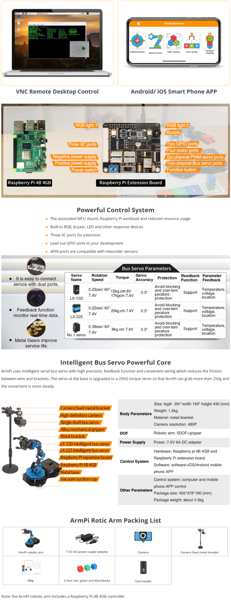Hiwonder ArmPi Raspberry Pi 4B AI Vision Robotic Arm Python Program with HD Camera – Oz Robotics