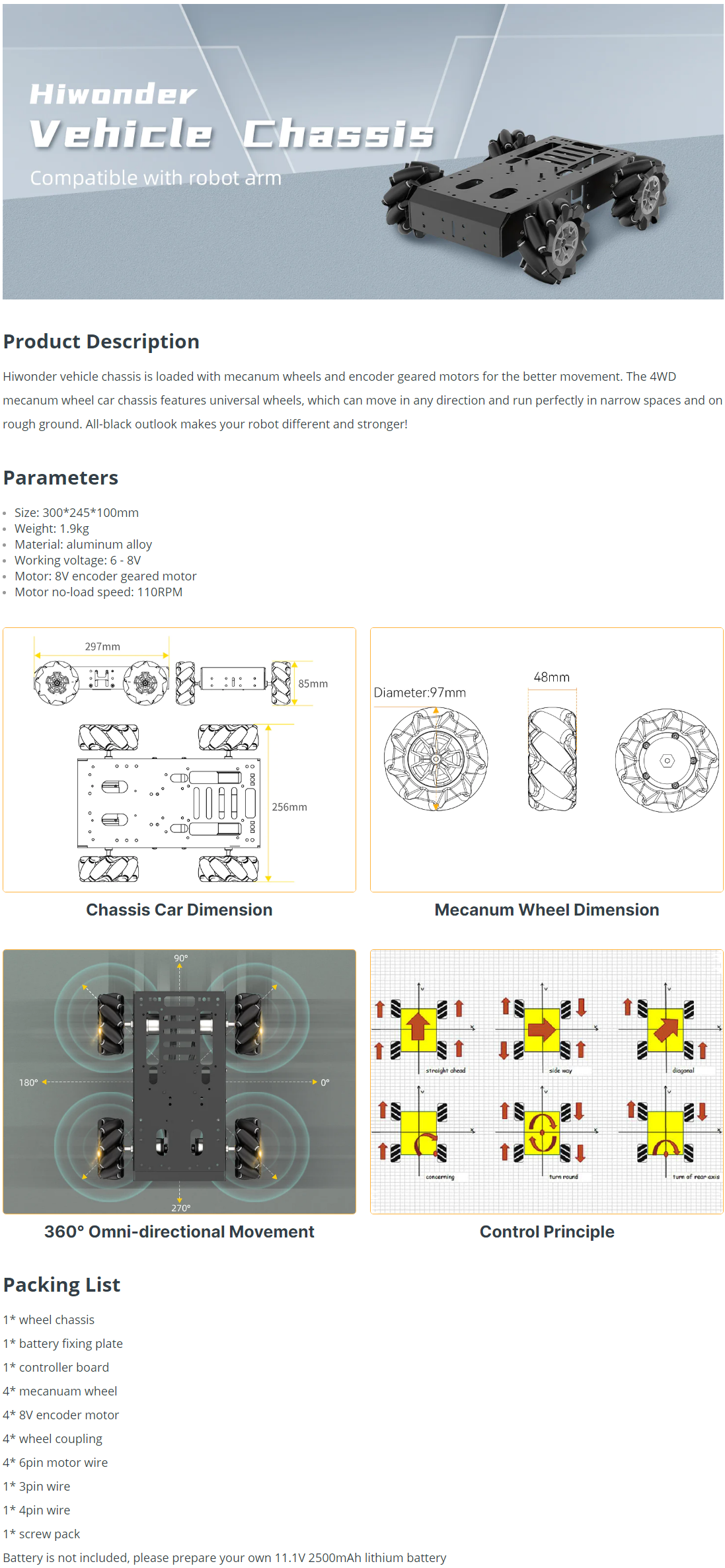 Hiwonder Metal 4WD Vehicle Chassis for Arduino Raspberry Pi ROS Robot ...