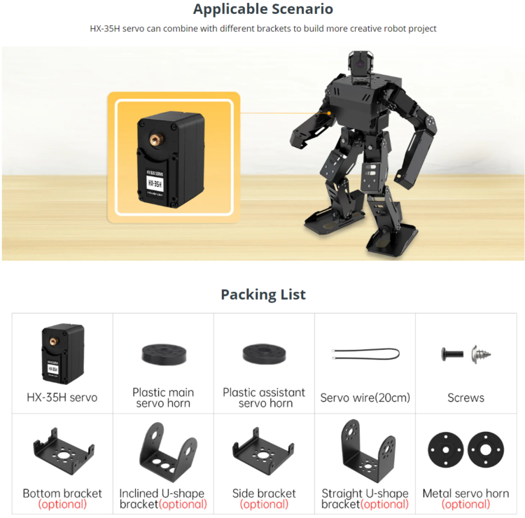 Hiwonder Serial Bus High Voltage Servo HX-35H with Double Shaft, 35KG ...