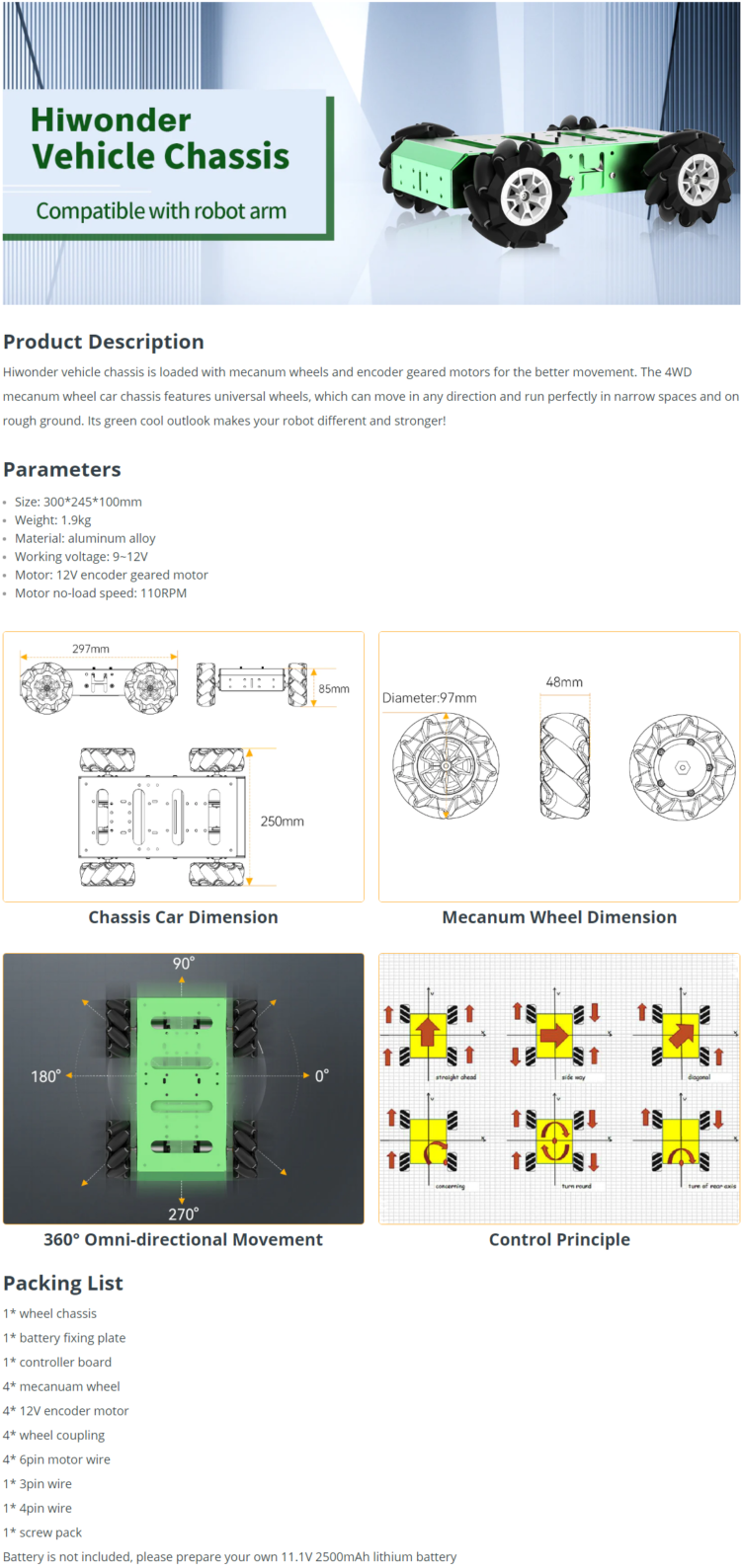 Hiwonder 4WD Vehicle Chassis for Arduino, Raspberry Pi and ROS Robot ...