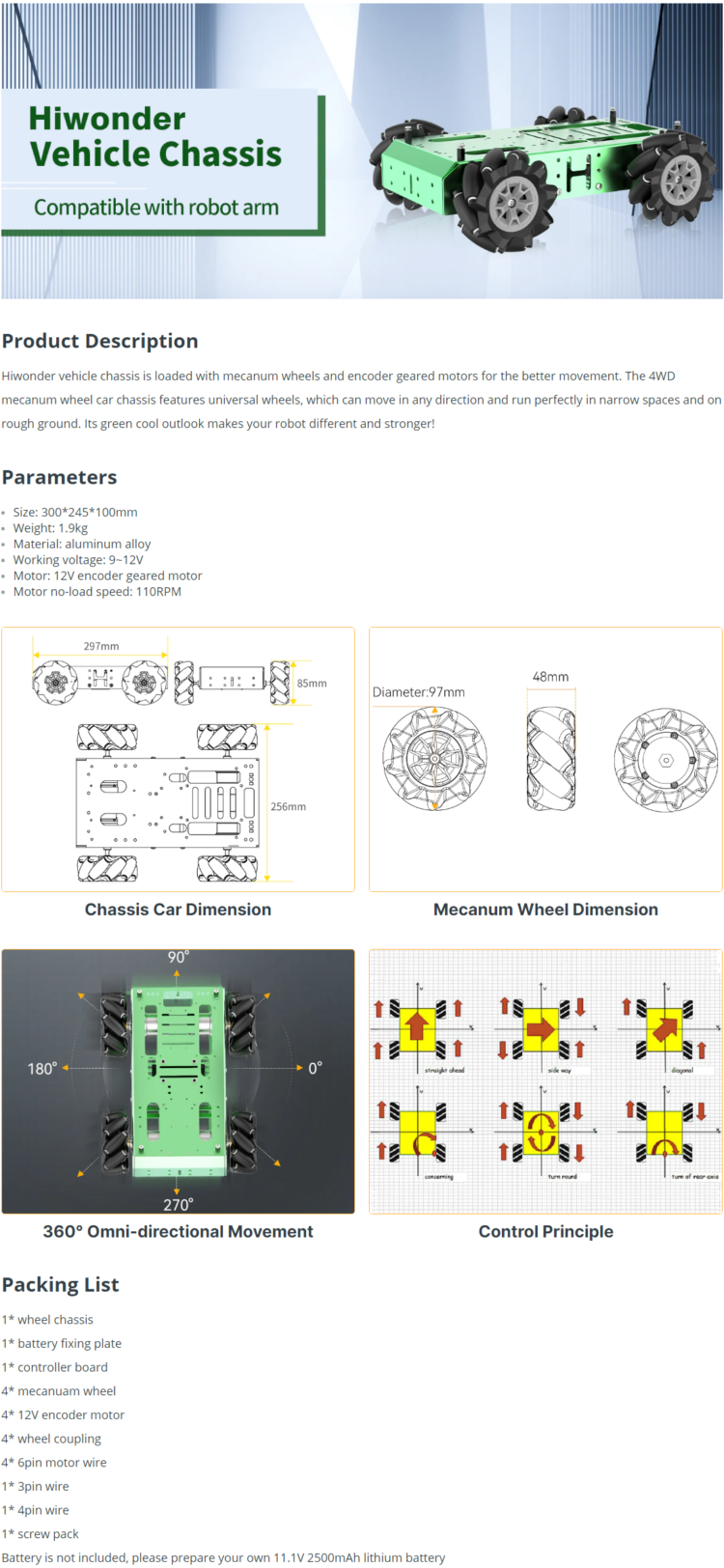 Hiwonder 4WD Vehicle Chassis for Arduino, Raspberry Pi and ROS Robot ...
