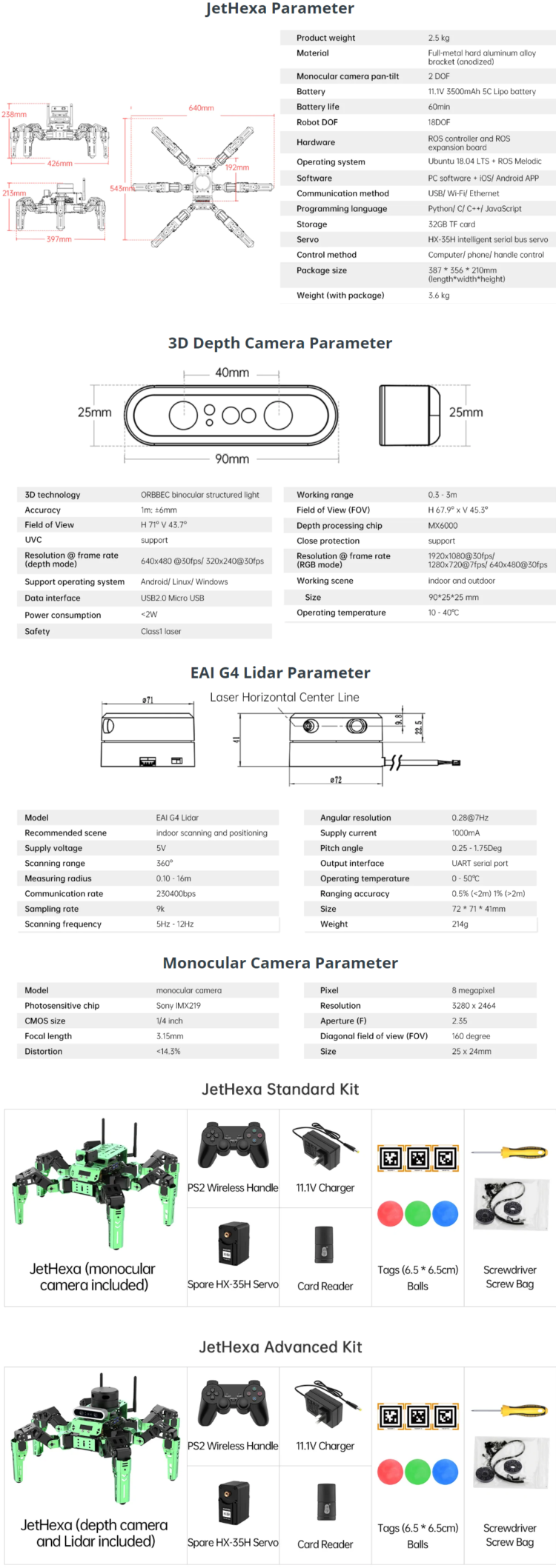 Hiwonder JetHexa ROS Hexapod Robot Kit Powered by Jetson Nano with ...