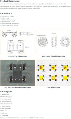 Hiwonder Metal 4WD Vehicle Chassis for Arduino/Raspberry Pi/ROS Robot ...