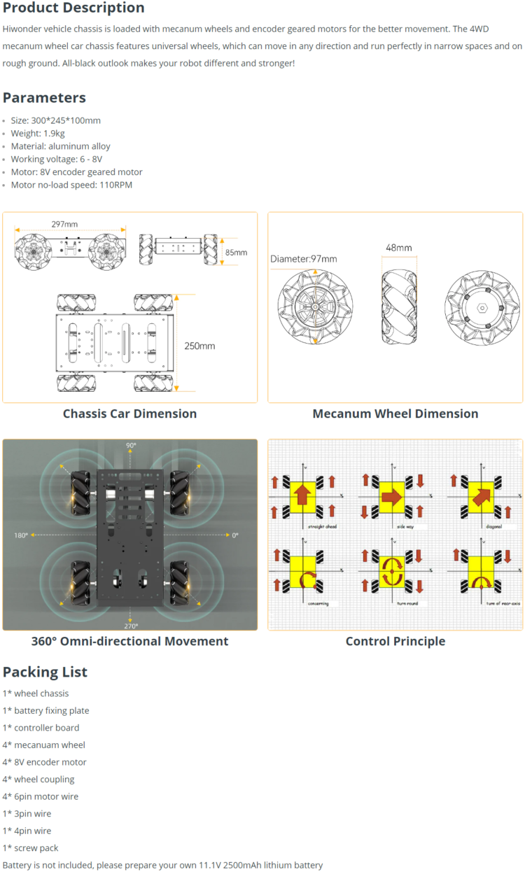 Hiwonder Metal 4WD Vehicle Chassis for Arduino/Raspberry Pi/ROS Robot ...