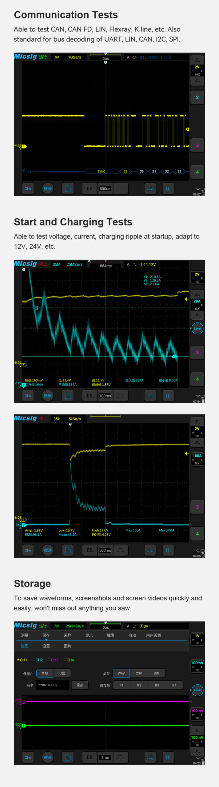 Micsig Automotive Oscilloscope SATO1004 100MHz Digital Handheld ...