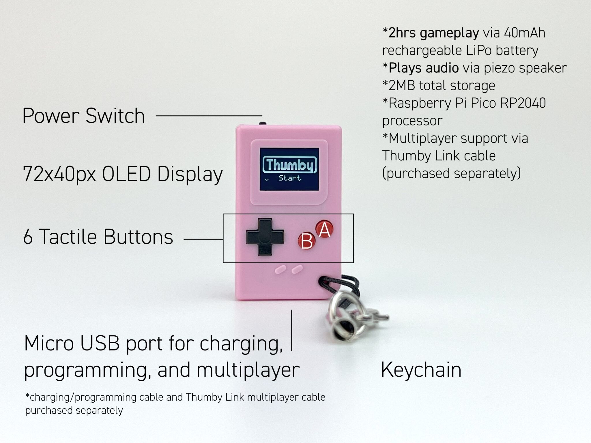 Thumby The Playable and Programmable Keychain, Pink – Oz Robotics
