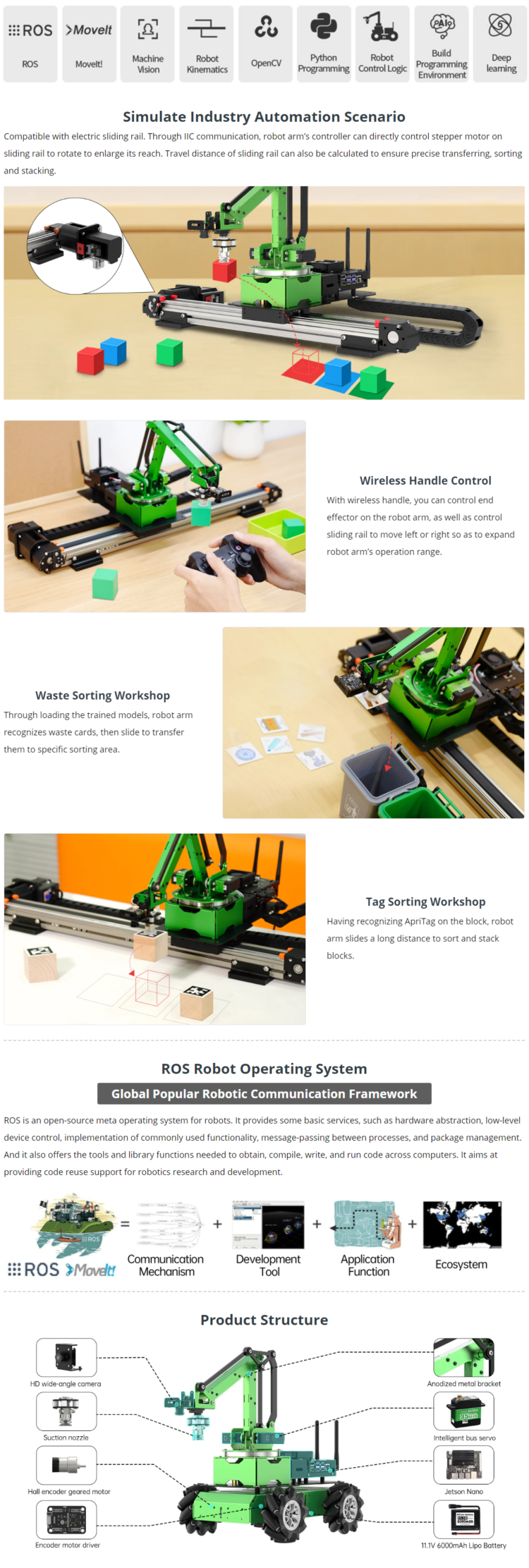 Hiwonder JetMax Pro JETSON NANO Robot Arm with Electric Sliding Rail ...