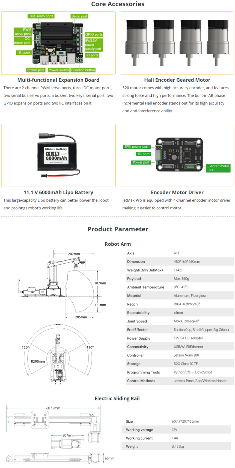 Hiwonder JetMax Pro JETSON NANO Robot Arm with Electric Sliding Rail ...