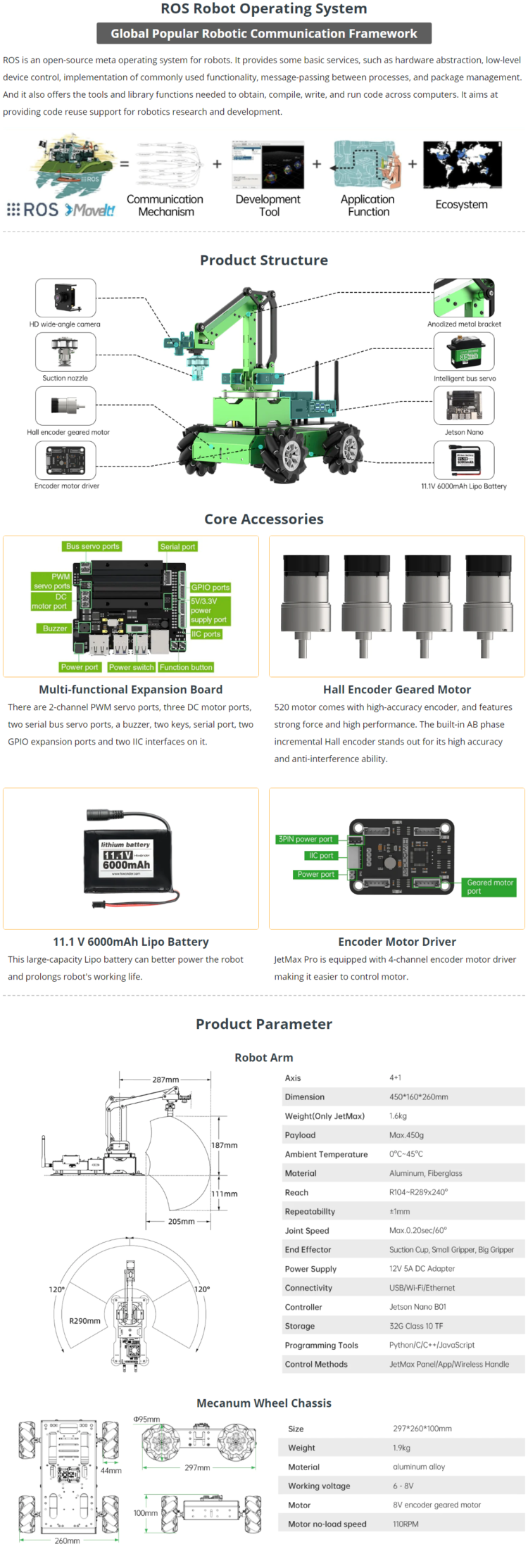 Hiwonder JetMax Pro JETSON NANO Robot Arm with Mecanum Wheel Chassis ...