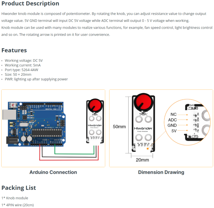 Hiwonder Knob Module Robot Sensor Compatible with Arduino – Oz Robotics