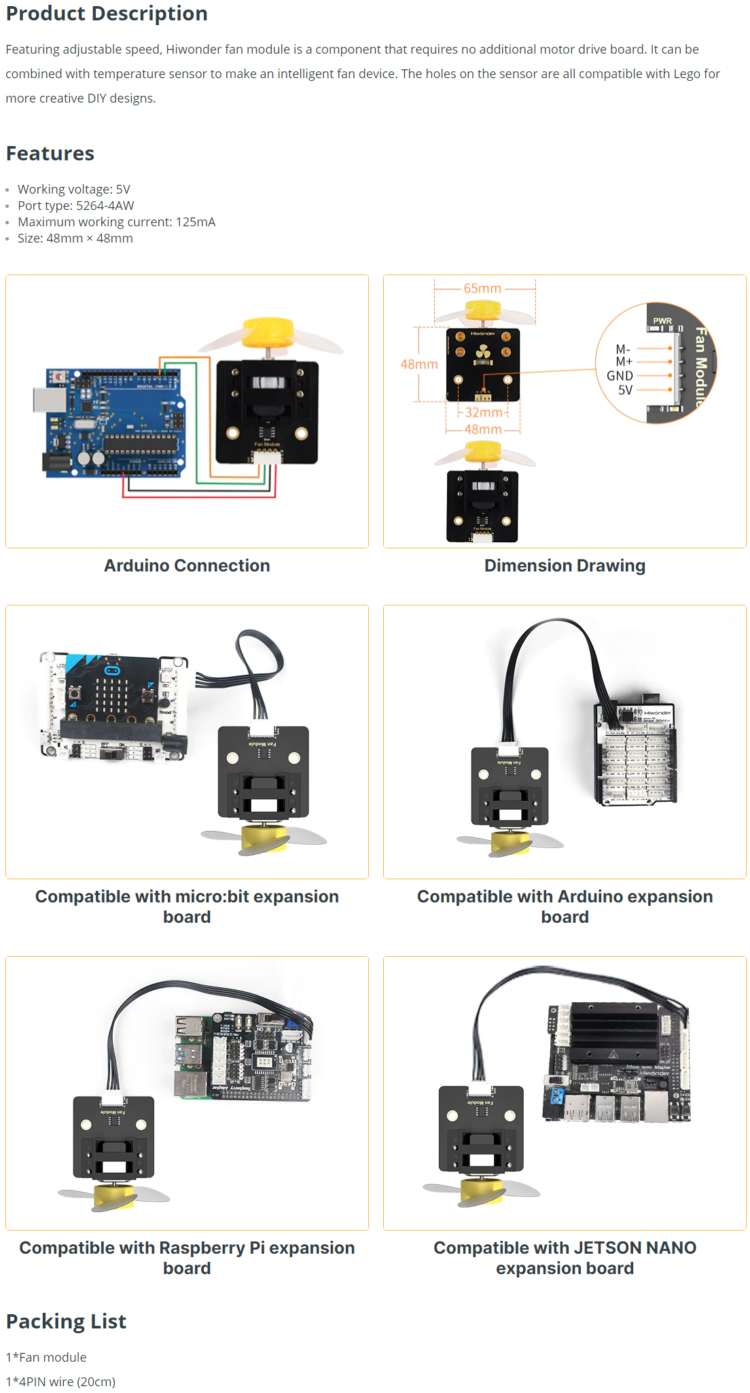 Hiwonder Fan Module Robot Sensor Compatible with Arduino/ Raspberry Pi/ Jetson Nano/ micro:bit ...