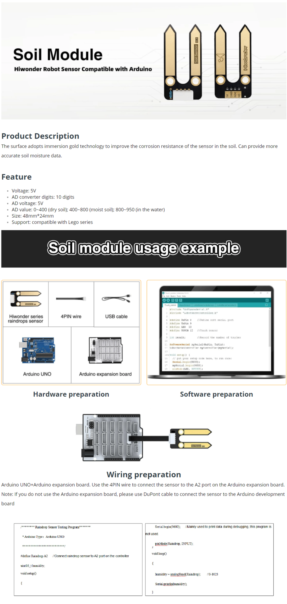 Hiwonder Soil Moisture Sensor Module Detector Soil Hygrometer Detection Module for Arduino UNO ...