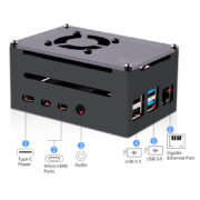 52Pi Raspberry Pi 4 Model B Aluminum Case Black Metal with Quiet Cooling Fan Compatible PoE Hat ...