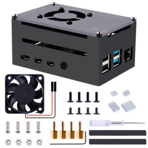 52Pi Raspberry Pi 4 Model B Aluminum Case Black Metal with Quiet Cooling Fan Compatible PoE Hat ...