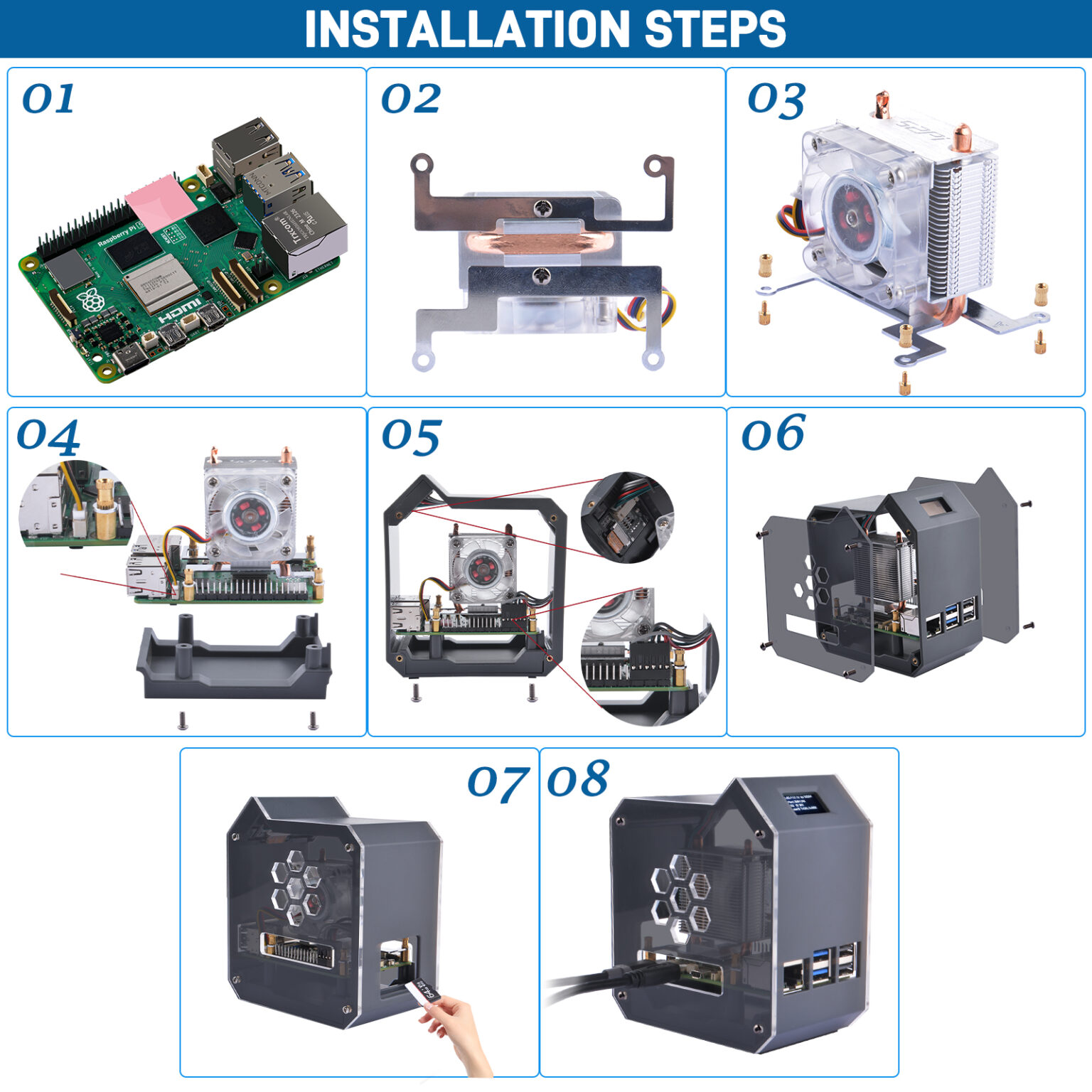52Pi ABS Mini Tower Kit Black Enclosure Case For Raspberry Pi 5 With ...