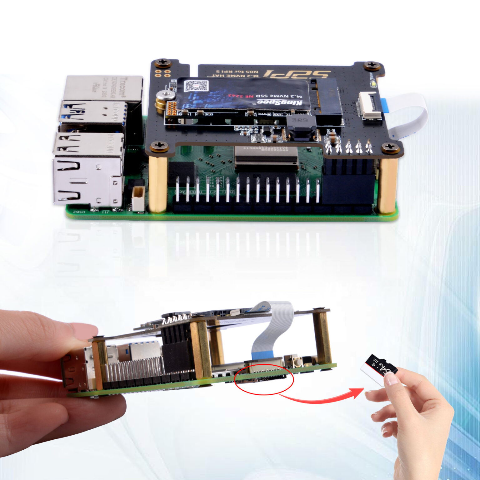 52Pi N05 M.2 2242 PCIe To NVMe Top Extension Adapter Board for Raspberry Pi 5 – Oz Robotics