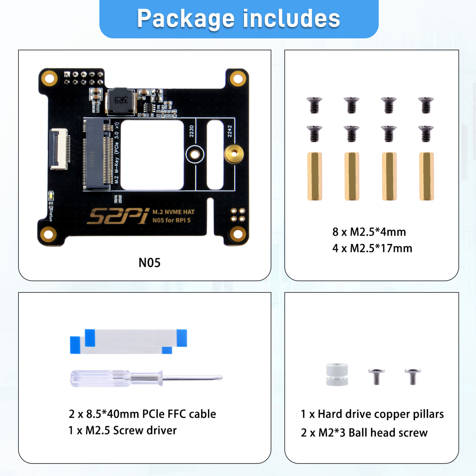 52Pi N05 M.2 2242 PCIe To NVMe Top Extension Adapter Board for ...