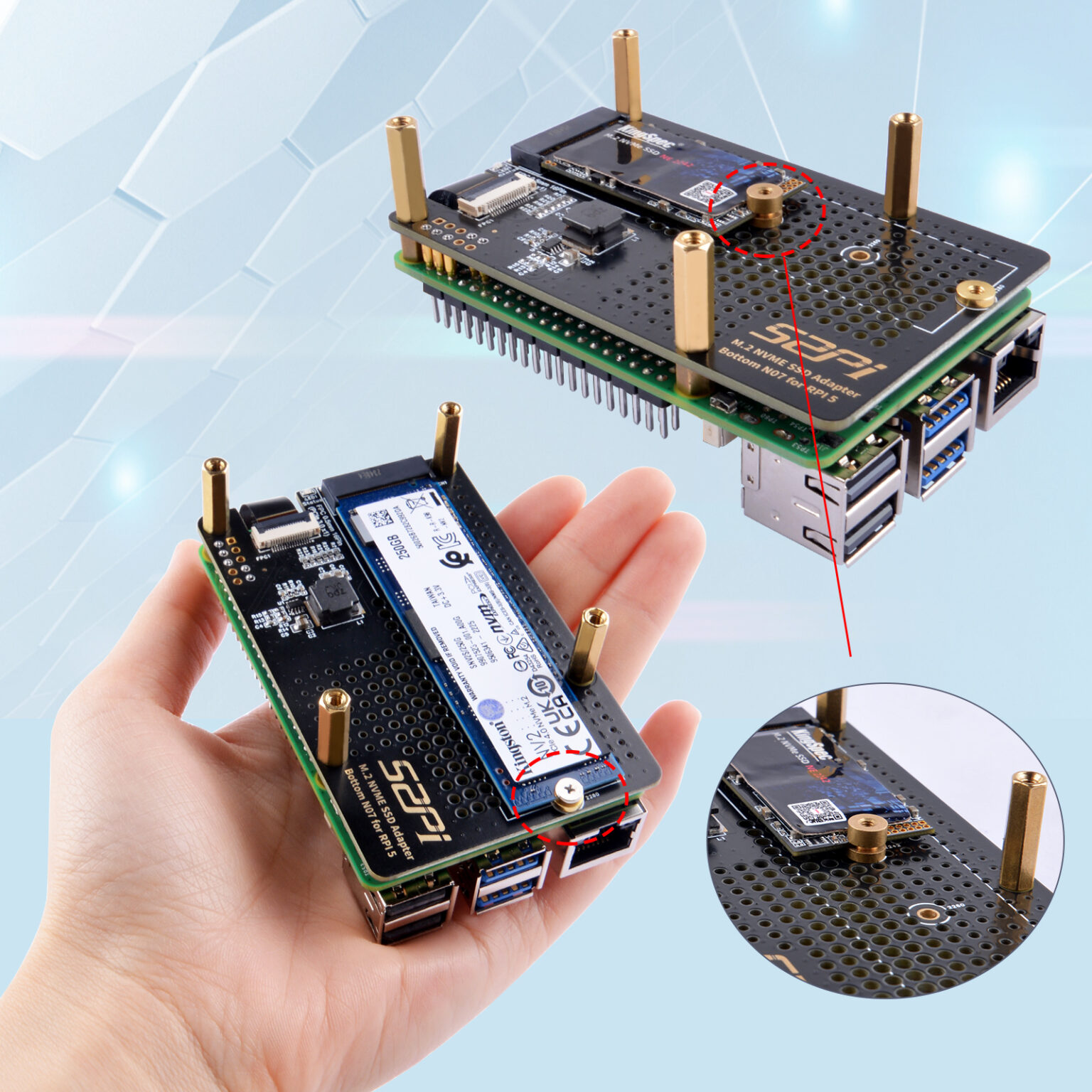 52Pi N07 M.2 2280 PCIe to NVMe Bottom Extension Adapter Board for ...