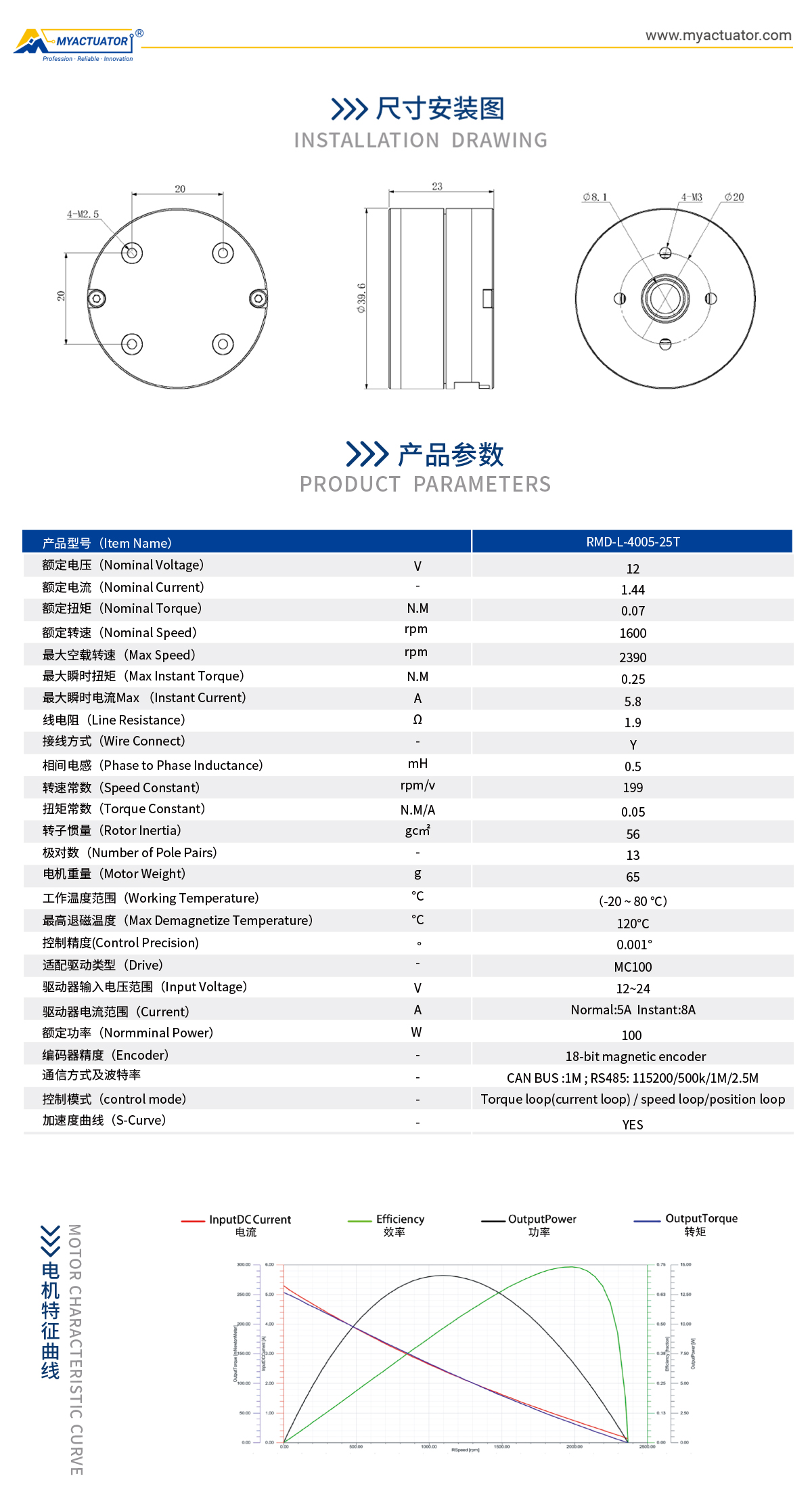 RMD-L-4005-25T Micro Brushless DC Servo Gimbal Motor Actuator 12-24v ...