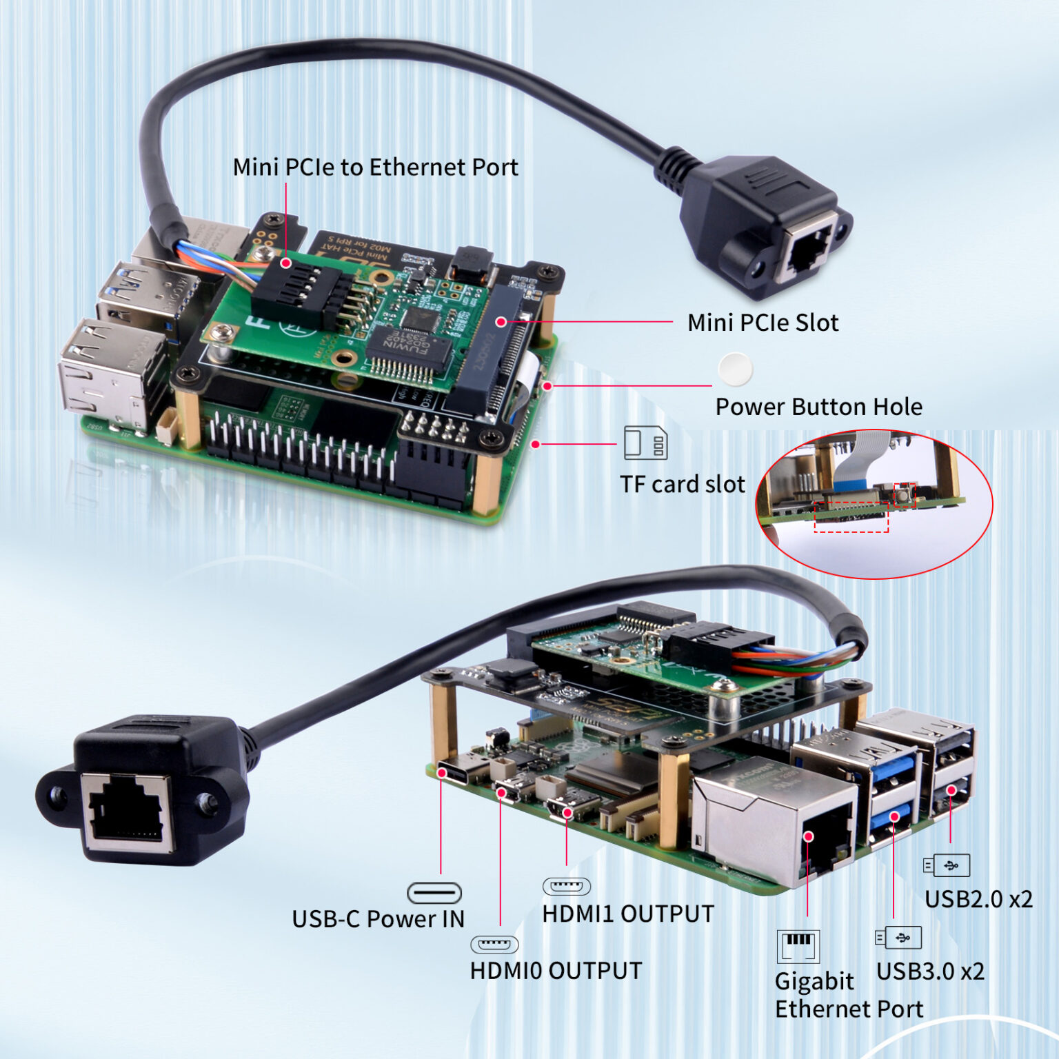 52Pi Mini PCIe HAT M02 For RPi 5 – Oz Robotics