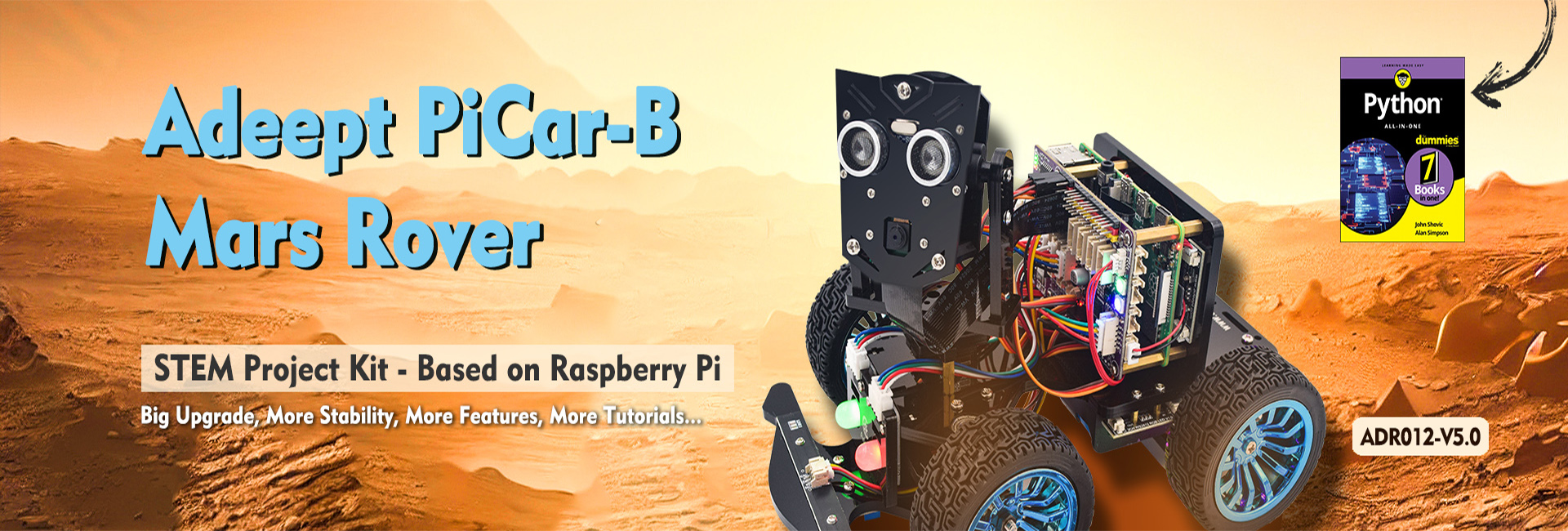 Adeept PiCar-B Mars Rover Smart Car Kit for Raspberry Pi 5/4B/3B/3B ...