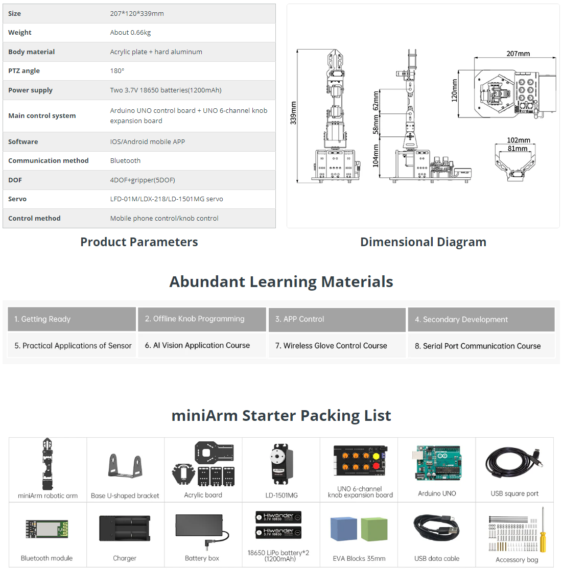 miniArm Open Source AI Robotic Arm Support Sensor Expansion, Arduino ...