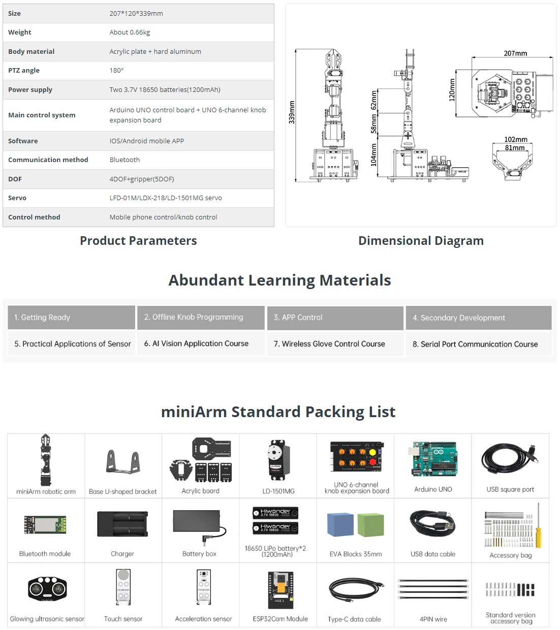miniArm Open Source AI Robotic Arm Support Sensor Expansion, Arduino ...