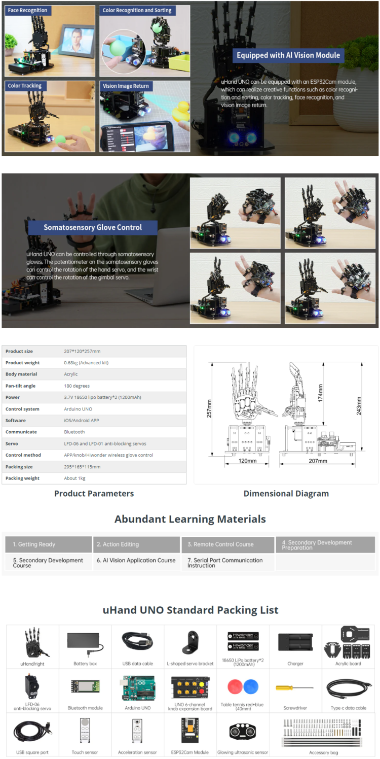 uHand UNO Open Source AI Bionic Robot Hand Bionic Arduino Programming (Starter Kit) – Oz Robotics