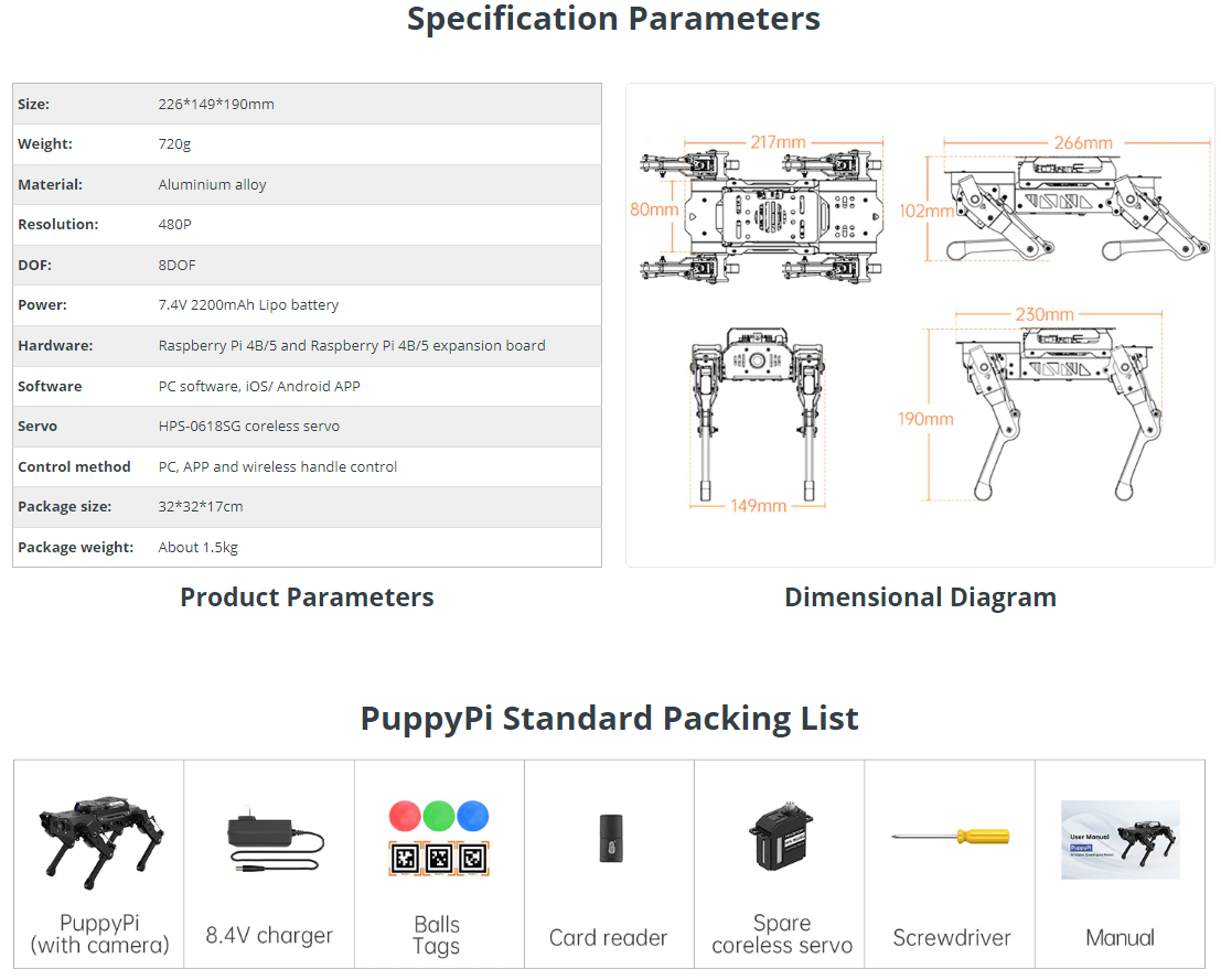 PuppyPi Hiwonder Quadruped Robot with Vision ROS Robot Dog (Standard ...