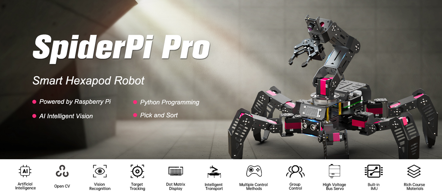 SpiderPi Pro: Hiwonder Hexapod Robot with AI Vision Robotic Arm (with ...