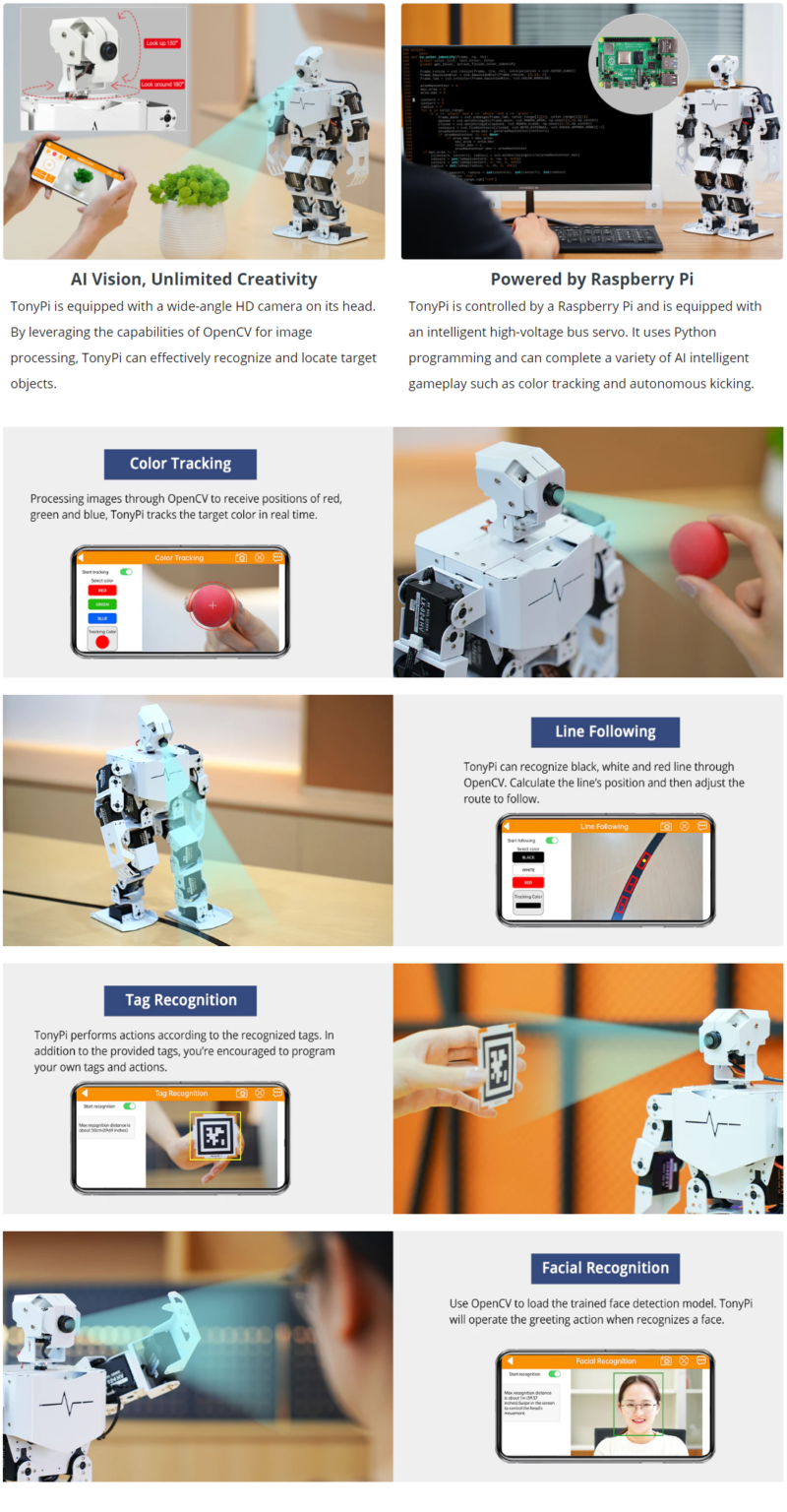 TonyPi Hiwonder AI Intelligent Vision Humanoid Robot (Standard Kit with ...