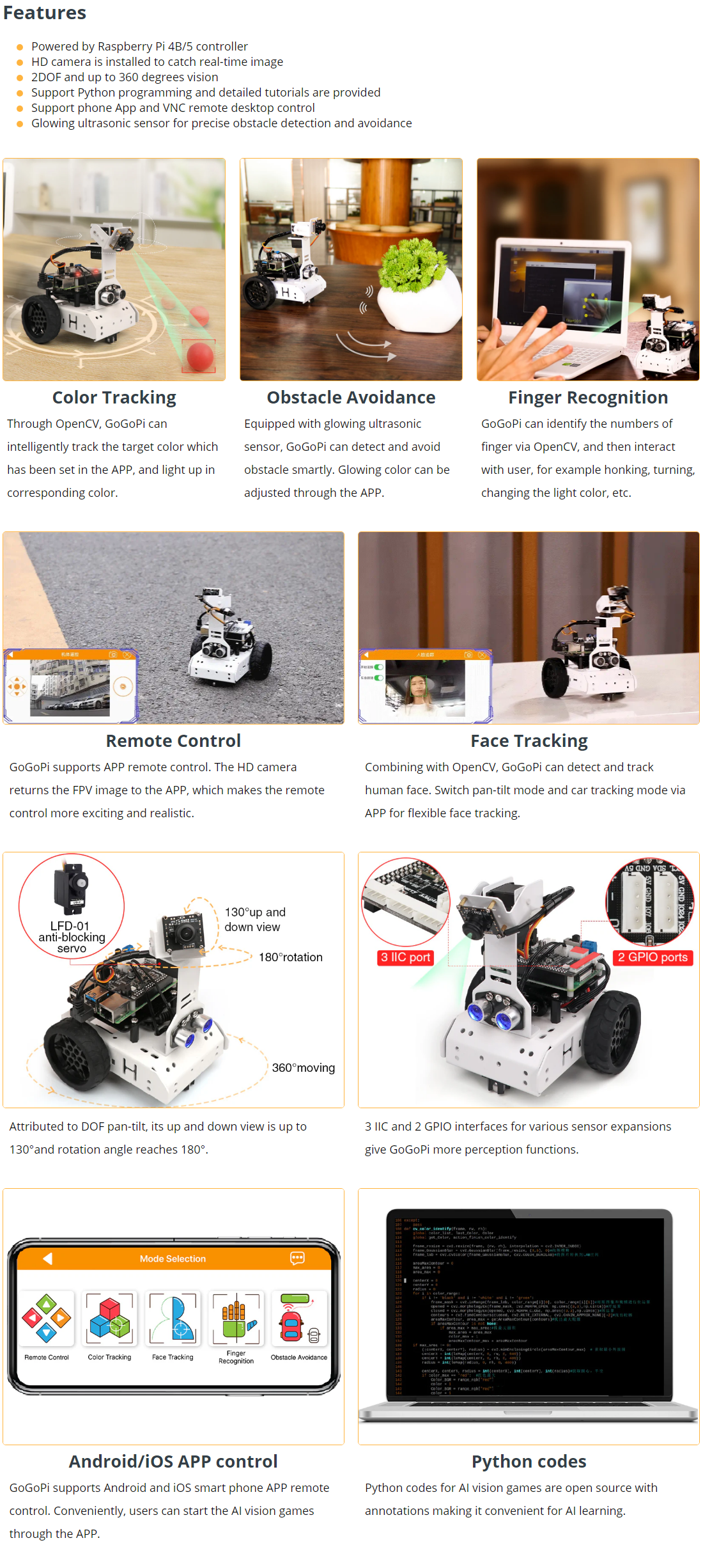 GoGoPi Hiwonder Raspberry Pi 4B Vision Robot Car Python Program (with ...