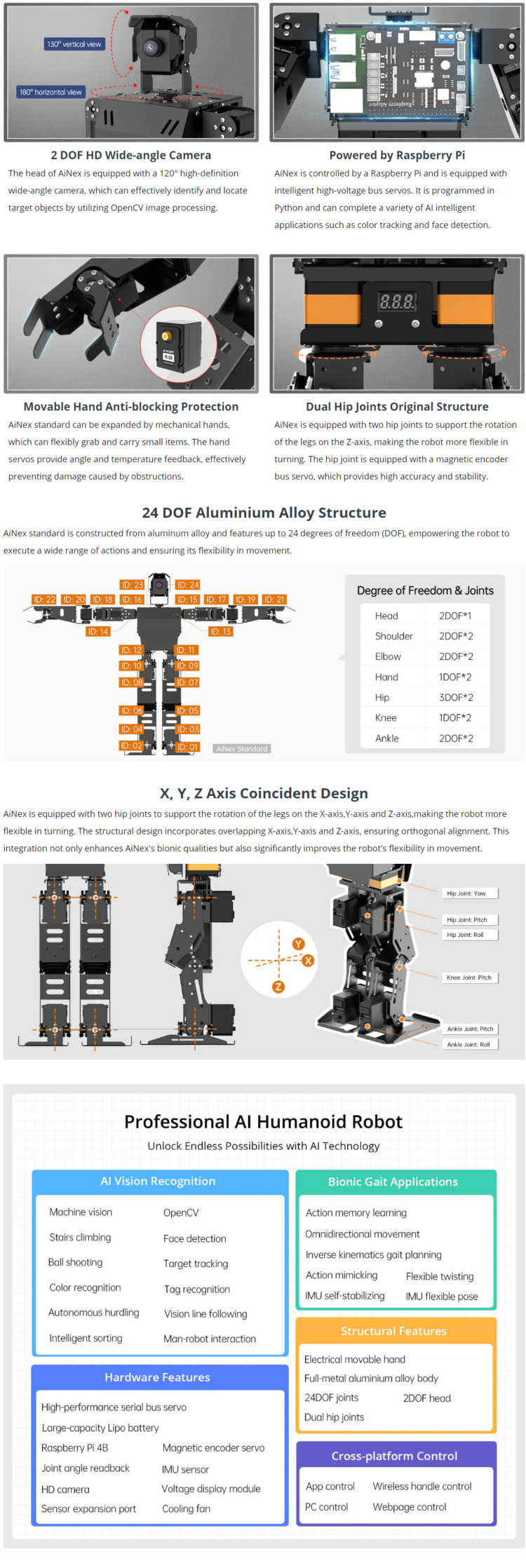 AiNex ROS AI Vision Humanoid Robot Inverse Kinematics (Standard Kit with Raspberry Pi 4B 8GB ...