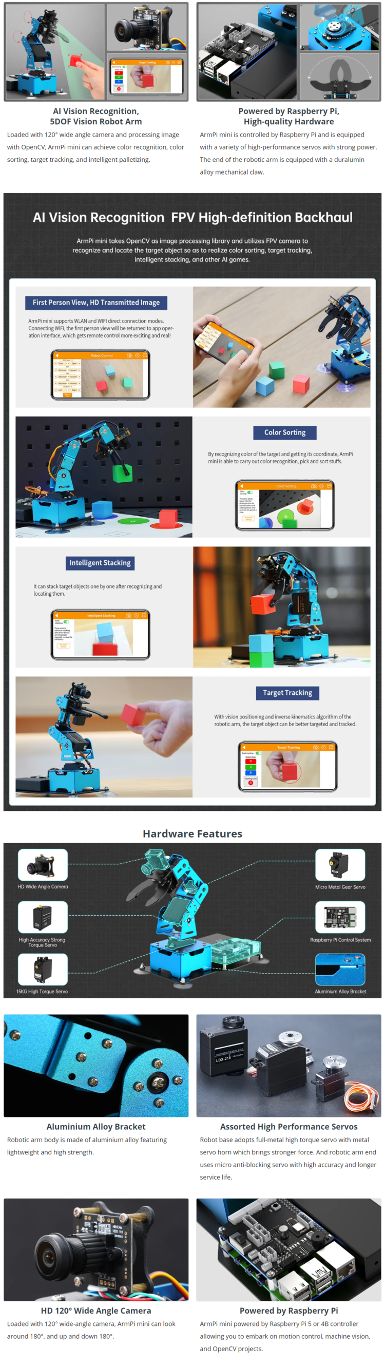 Hiwonder ArmPi mini 5DOF Vision Robotic Arm Powered by Raspberry Pi 4B (without Raspberry Pi 4B ...