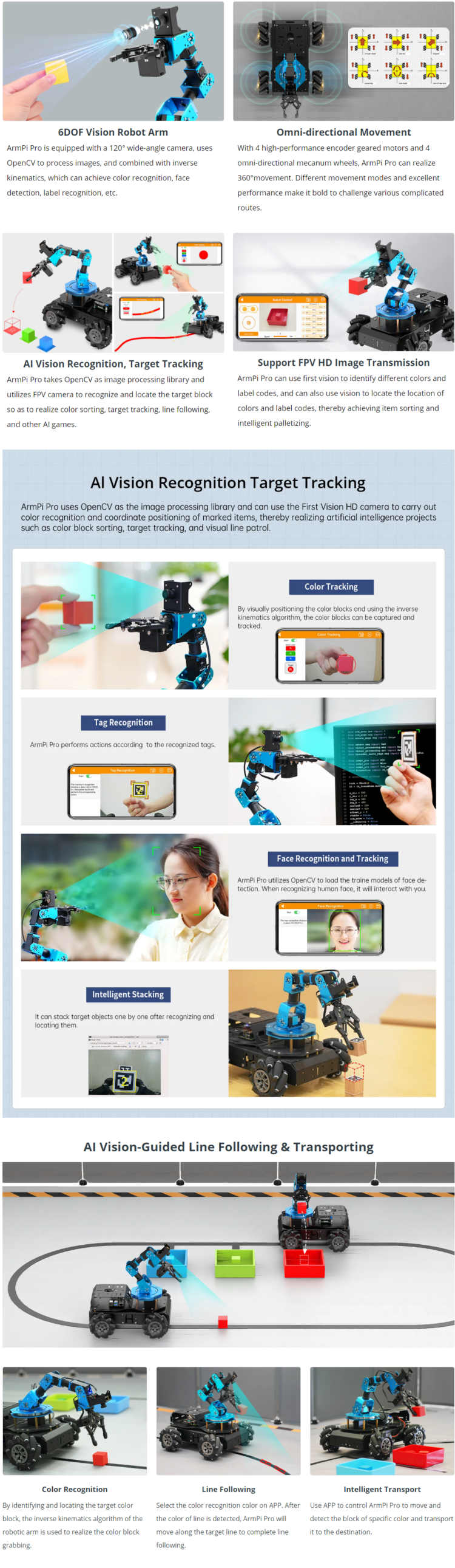 Hiwonder ArmPi Pro ROS Robotic Arm with 4WD Mecanum Wheel Chassis (with ...