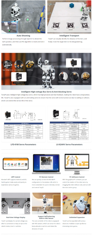 TonyPi Hiwonder AI Intelligent Vision Humanoid Robot (Standard Kit with Raspberry Pi 4B 4GB ...