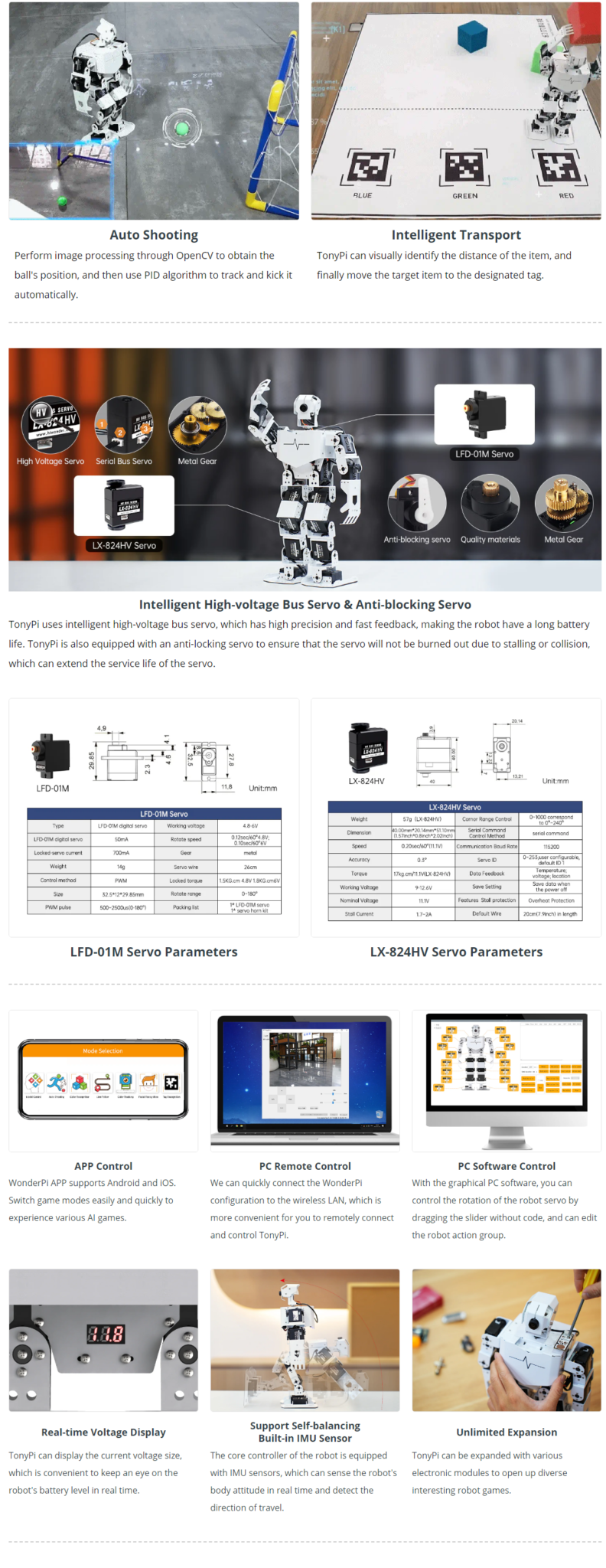 TonyPi Hiwonder AI Intelligent Vision Humanoid Robot (Standard Kit with ...