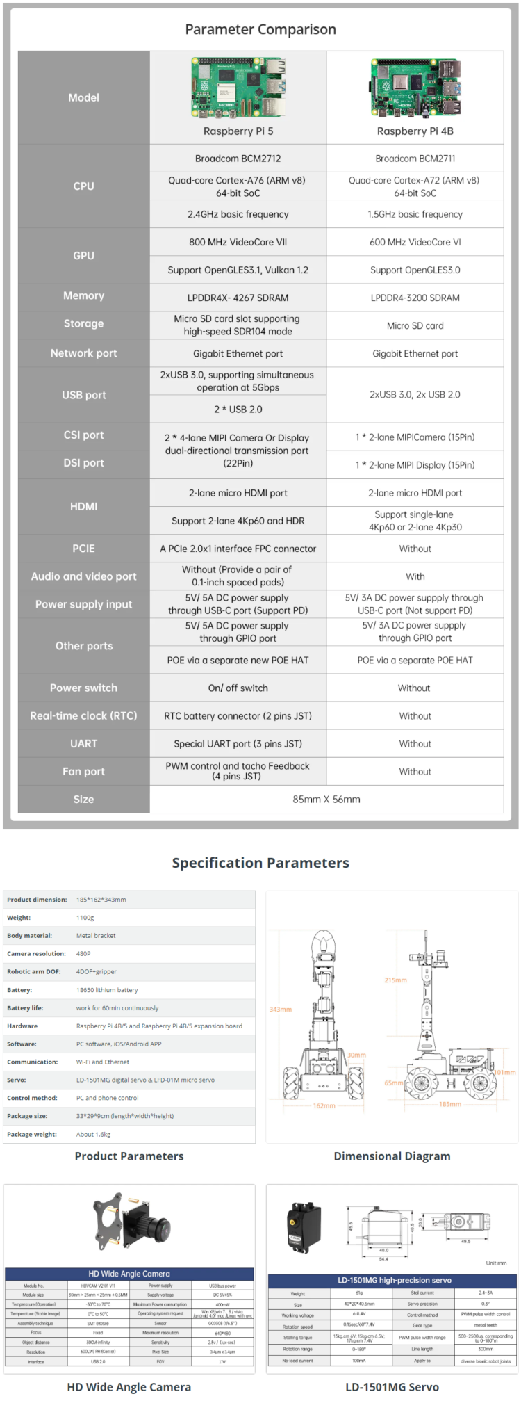 MasterPi Hiwonder AI Vision Robot Arm with Mecanum Wheels Car (with ...