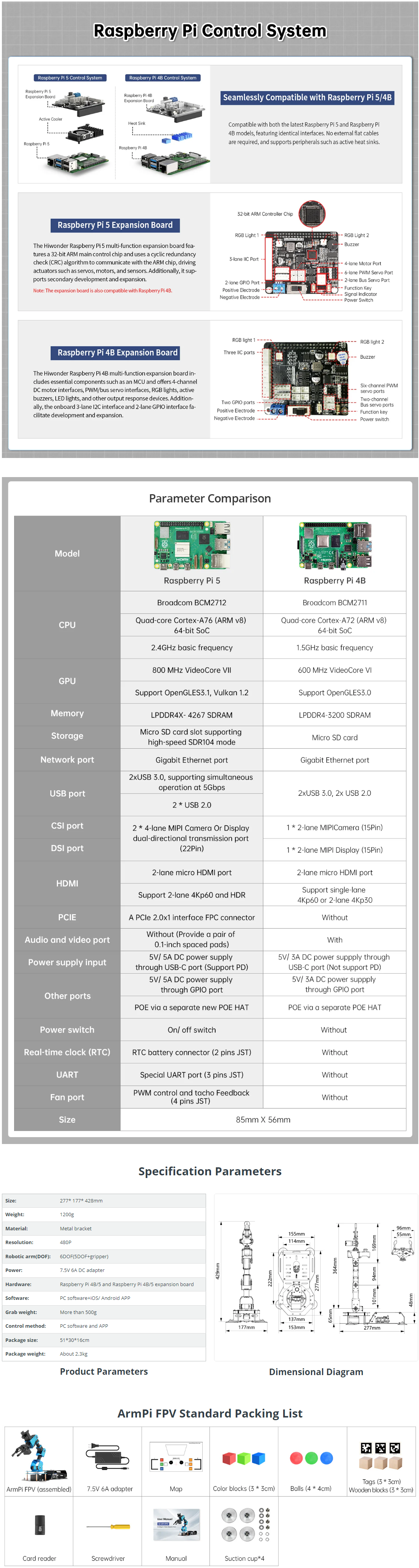 Hiwonder ArmPi FPV AI Vision ROS Robotic Arm Support Python (Standard ...