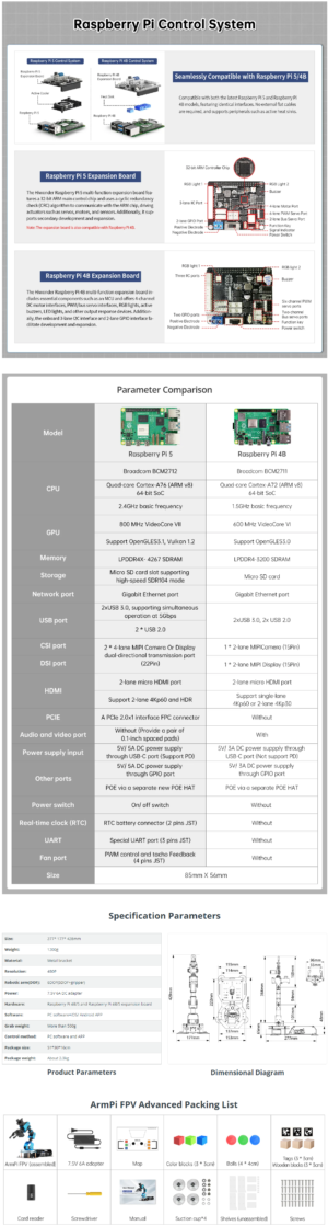 Hiwonder ArmPi FPV AI Vision ROS Robotic Arm Support Python (Advanced ...