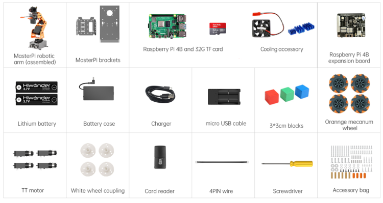 MasterPi Hiwonder AI Vision Robot Arm with Mecanum Wheels Car (with ...