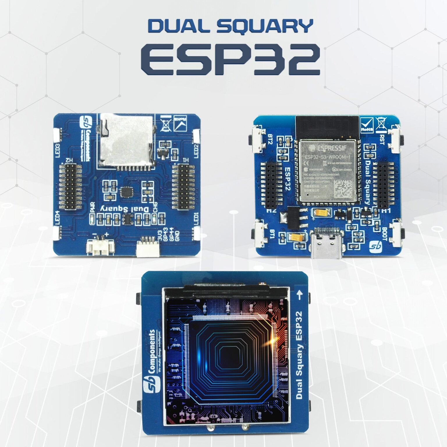 Dynamic Duo Display 1.54″ Based On ESP32 and RP2040 – Square – Oz Robotics
