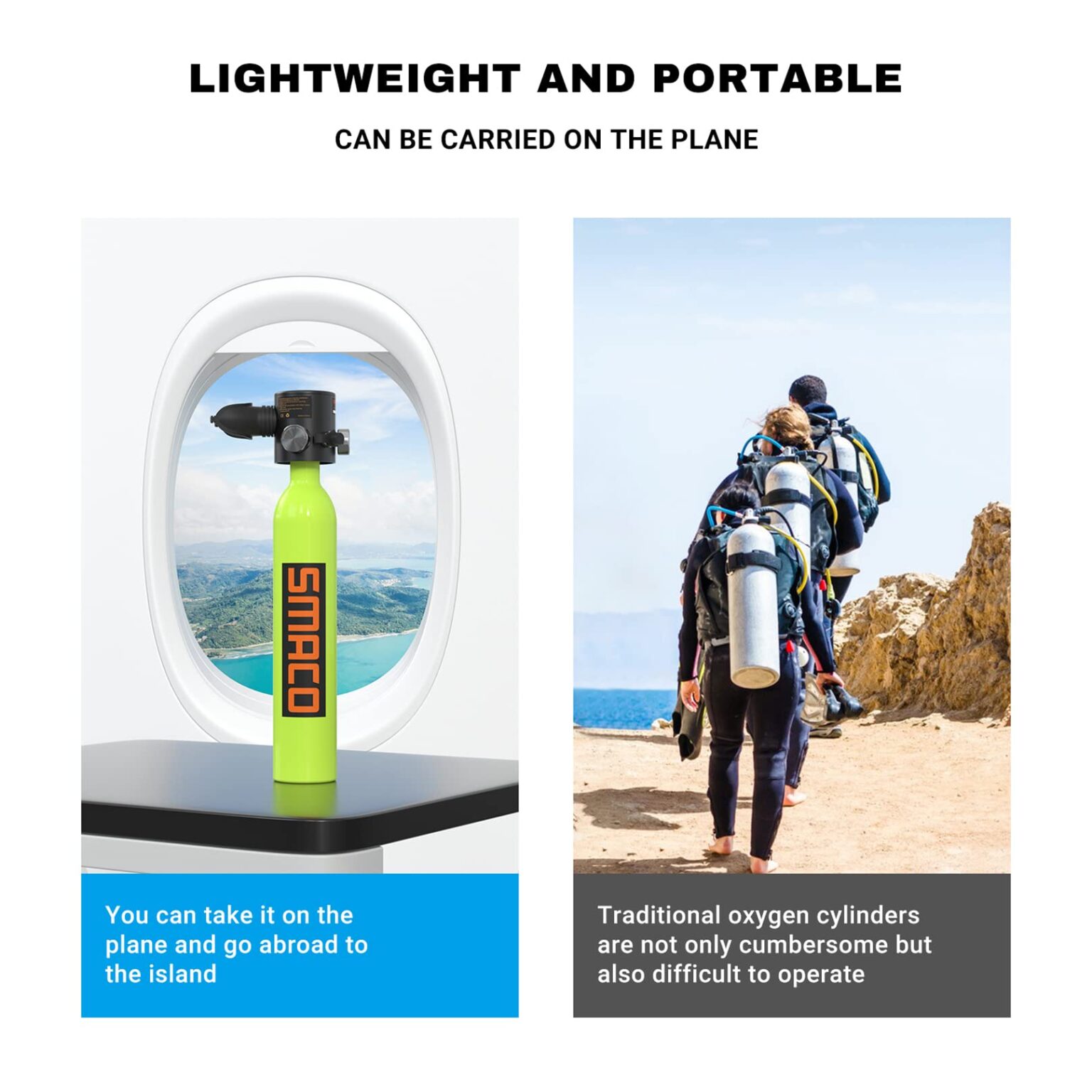 SMACO S300Plus 0.5L Mini Scuba Tank Refillable Tank with Hand Pump – Oz ...