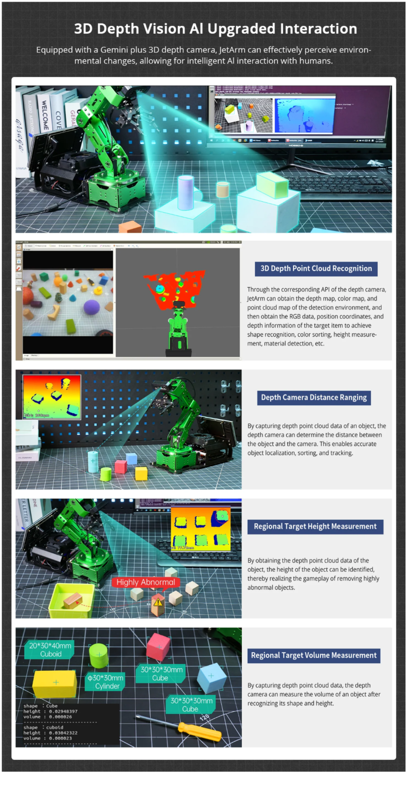Hiwonder JetArm ROS 3D Vision Robot Arm, Multimodal AI Model Ultimate ...