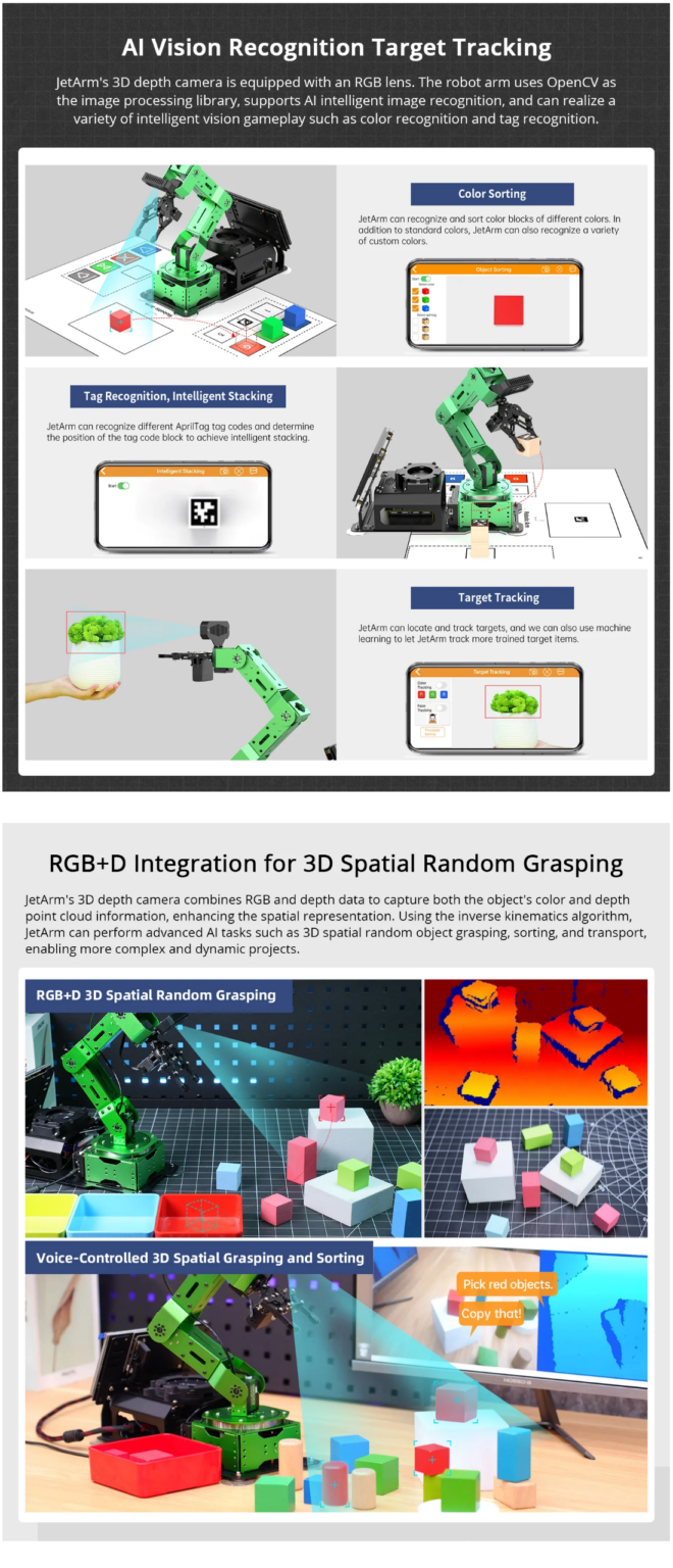 Hiwonder JetArm ROS 3D Vision Robot Arm, Multimodal AI Model Ultimate ...