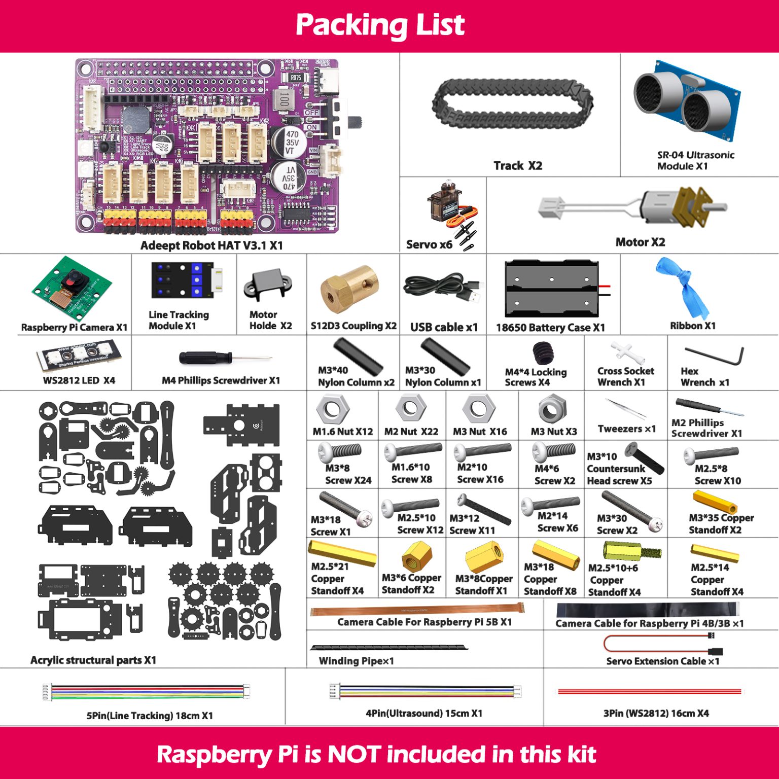 Adeept RaspTank Smart Robot Car Kit for Raspberry Pi 4/3B/3B+(Board Not ...