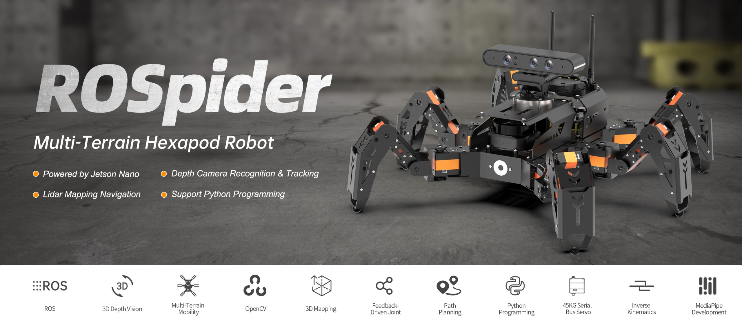 Hiwonder ROSpider ROS Hexapod Robot with Jetson Nano, Lidar (without 6 ...